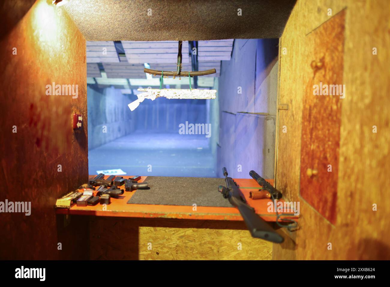 pistols prepared for shooting at the shooting range Stock Photo - Alamy