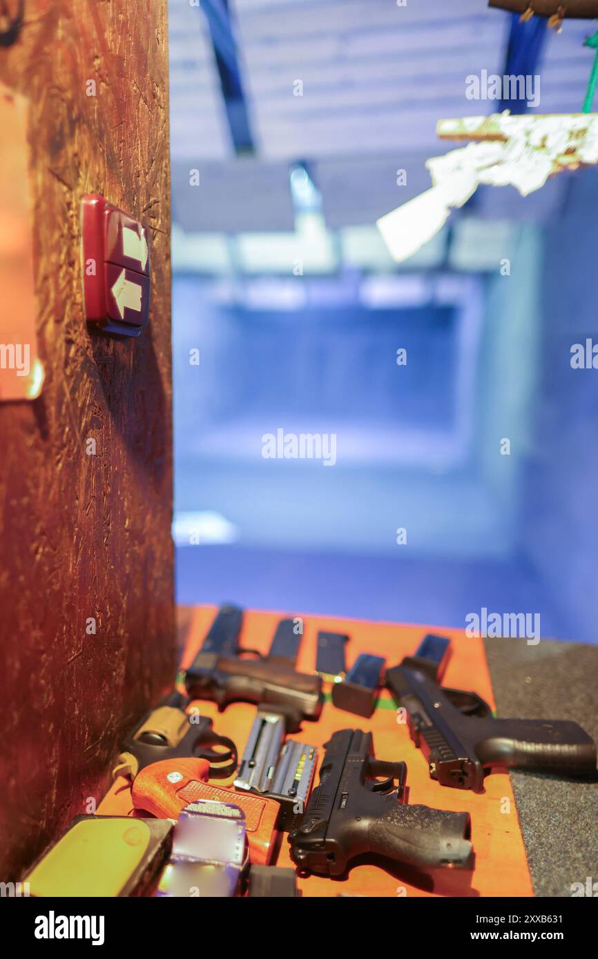 pistols prepared for shooting at the shooting range Stock Photo - Alamy