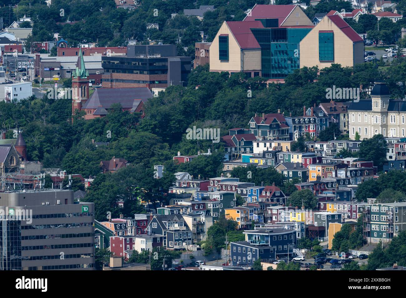 Closeup view of downtown St. John’s, Newfoundland, showing The Rooms ...