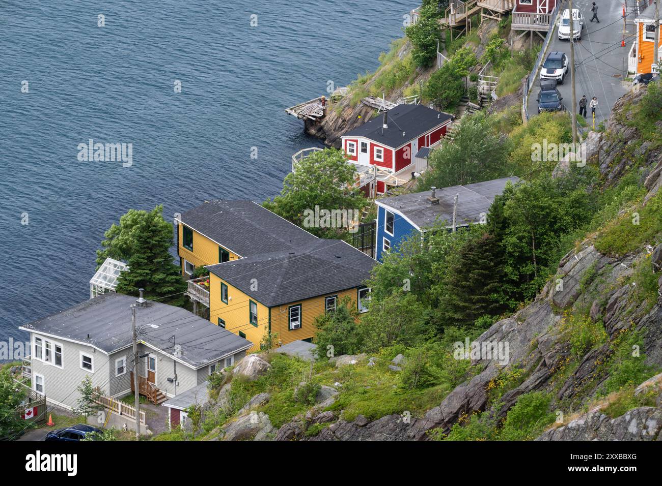 View of downtown St. John’s, colorful houses in the Battery ...