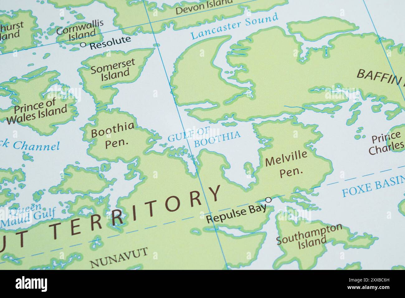 Macro photo Gulf of Boothia region with country frontiers and most ...