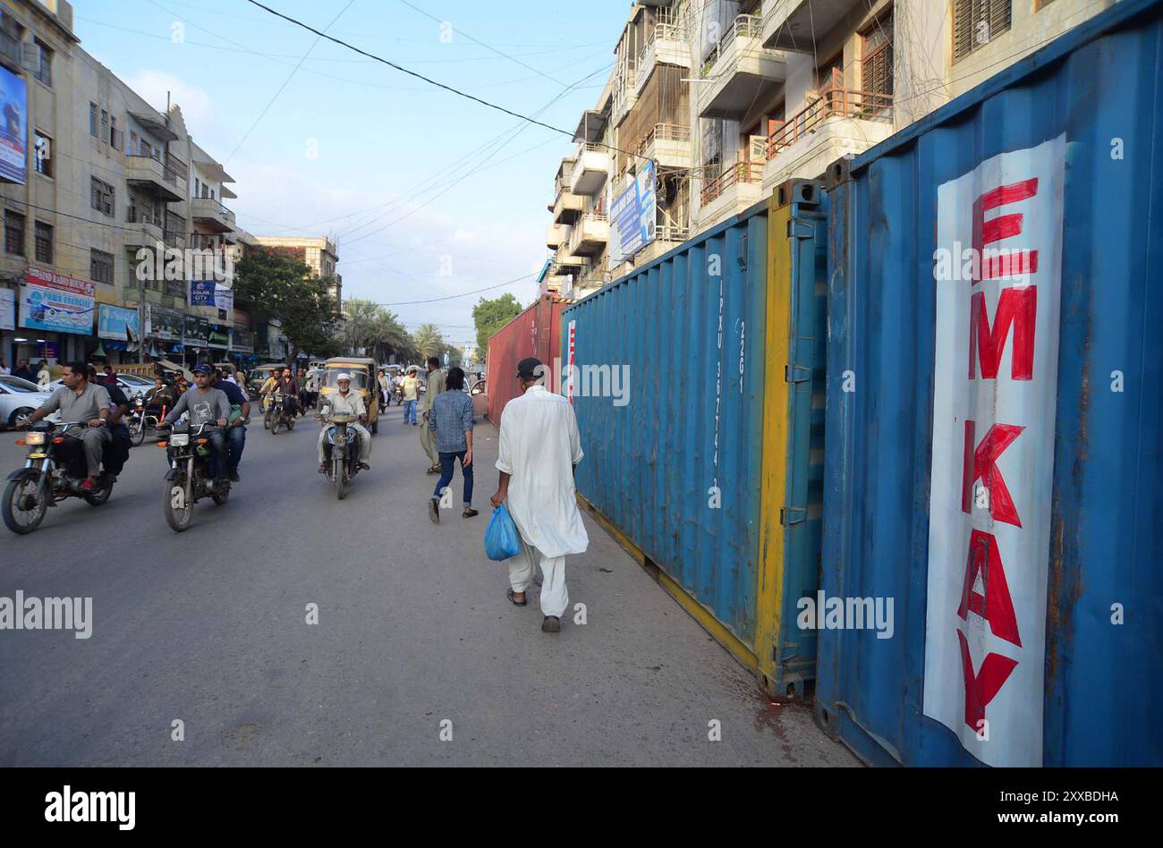 KARACHI, PAKISTAN, AUG 23: Containers has been placed at Saddar area to ...