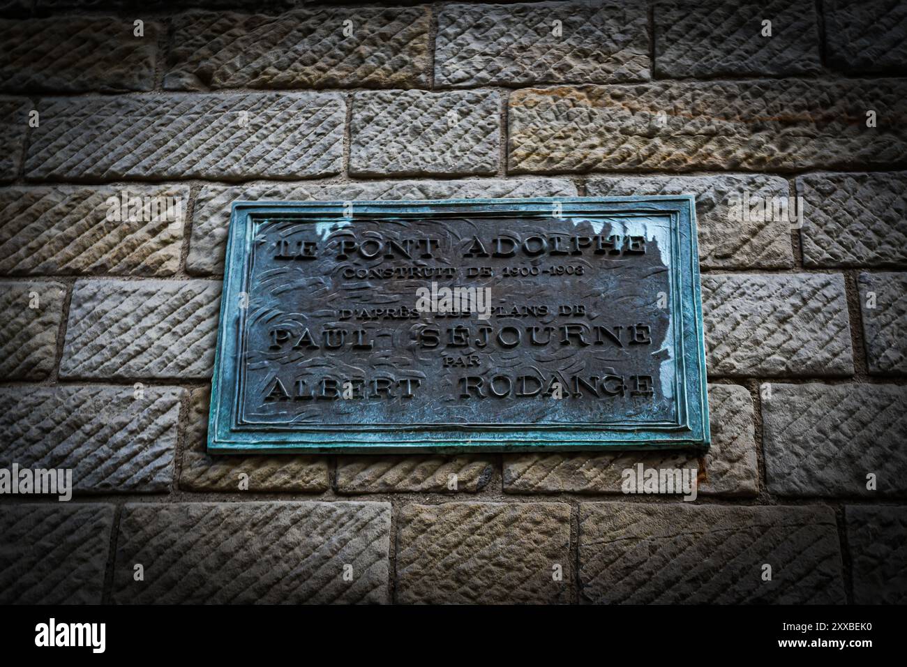Historic Plaque on Adolphe Bridge - Luxembourg City Stock Photo - Alamy