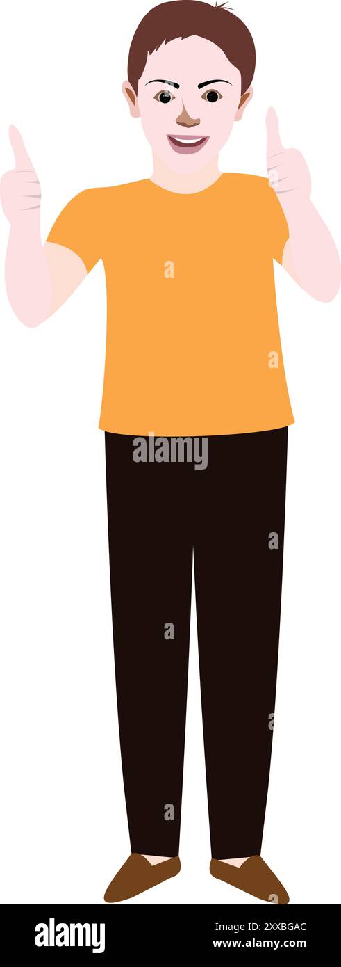 illustration of cute child boy with finger up flat style vector design ...