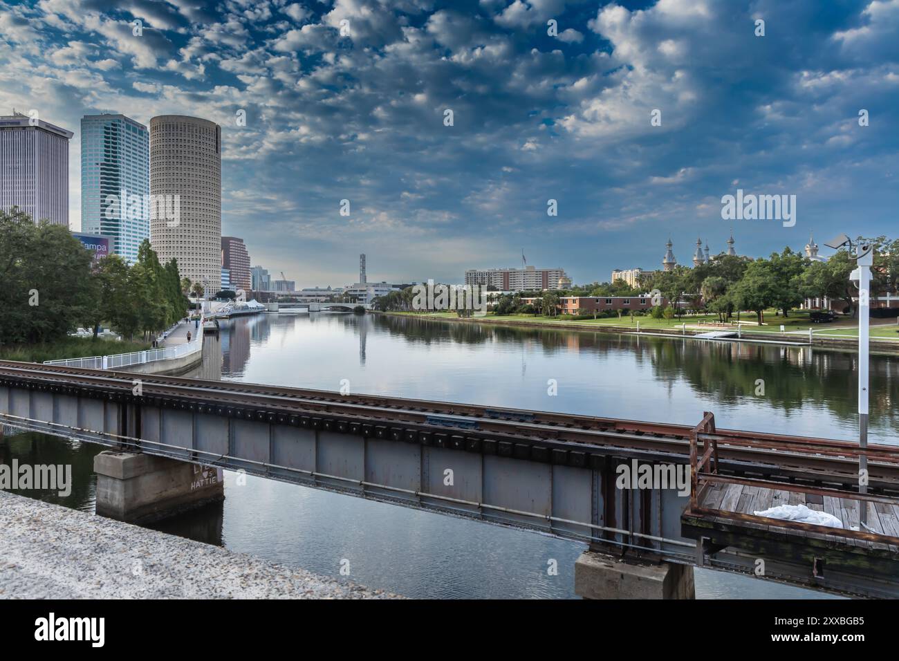 Tampa Florida Riverwalk CTX Railroad Bridge Downtown Long Exposure ...