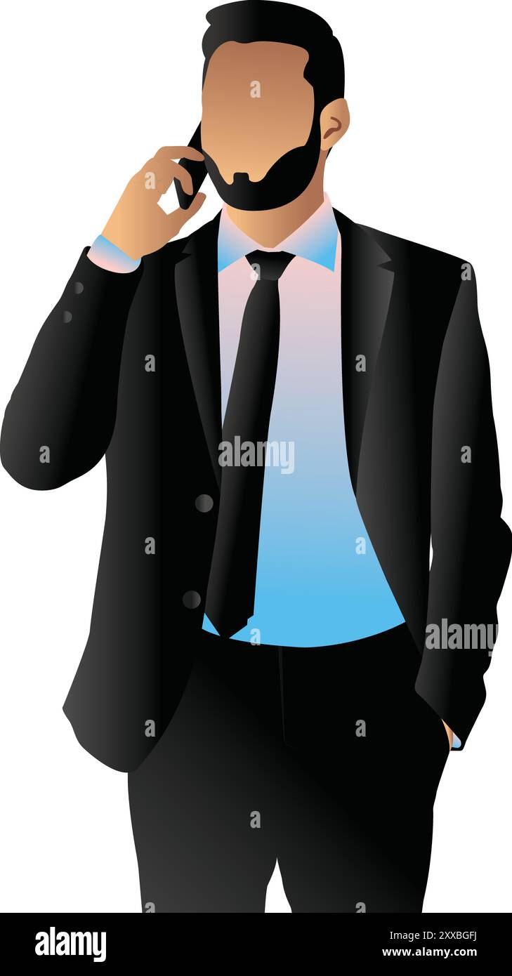 Young man stand with talking on cellphone vector design on a white ...