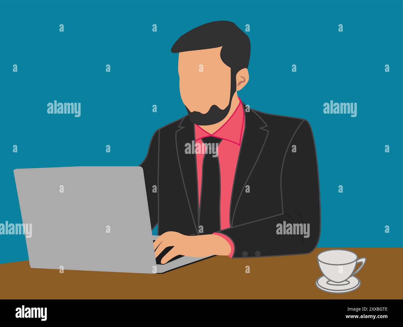 Cartoon people character design young man working on laptop vector ...