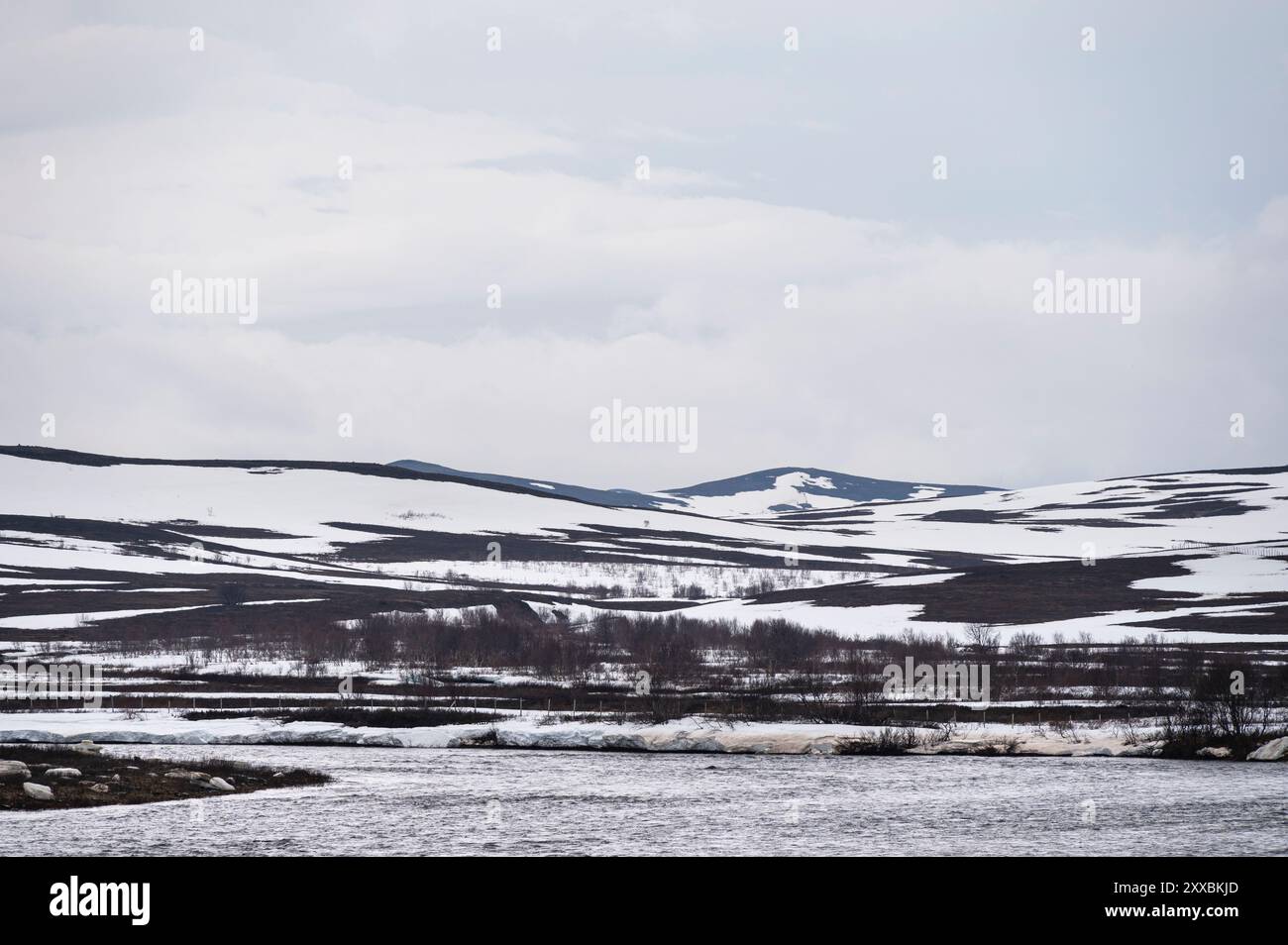 nordic landscape along the road from Alta to the Island of Mageroya ...