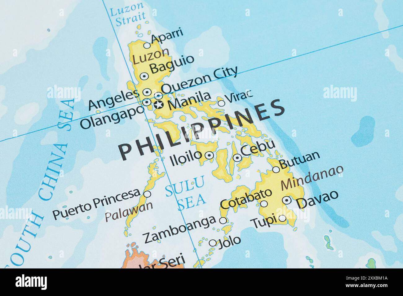 Close up to Philippines political map with country frontiers and most ...