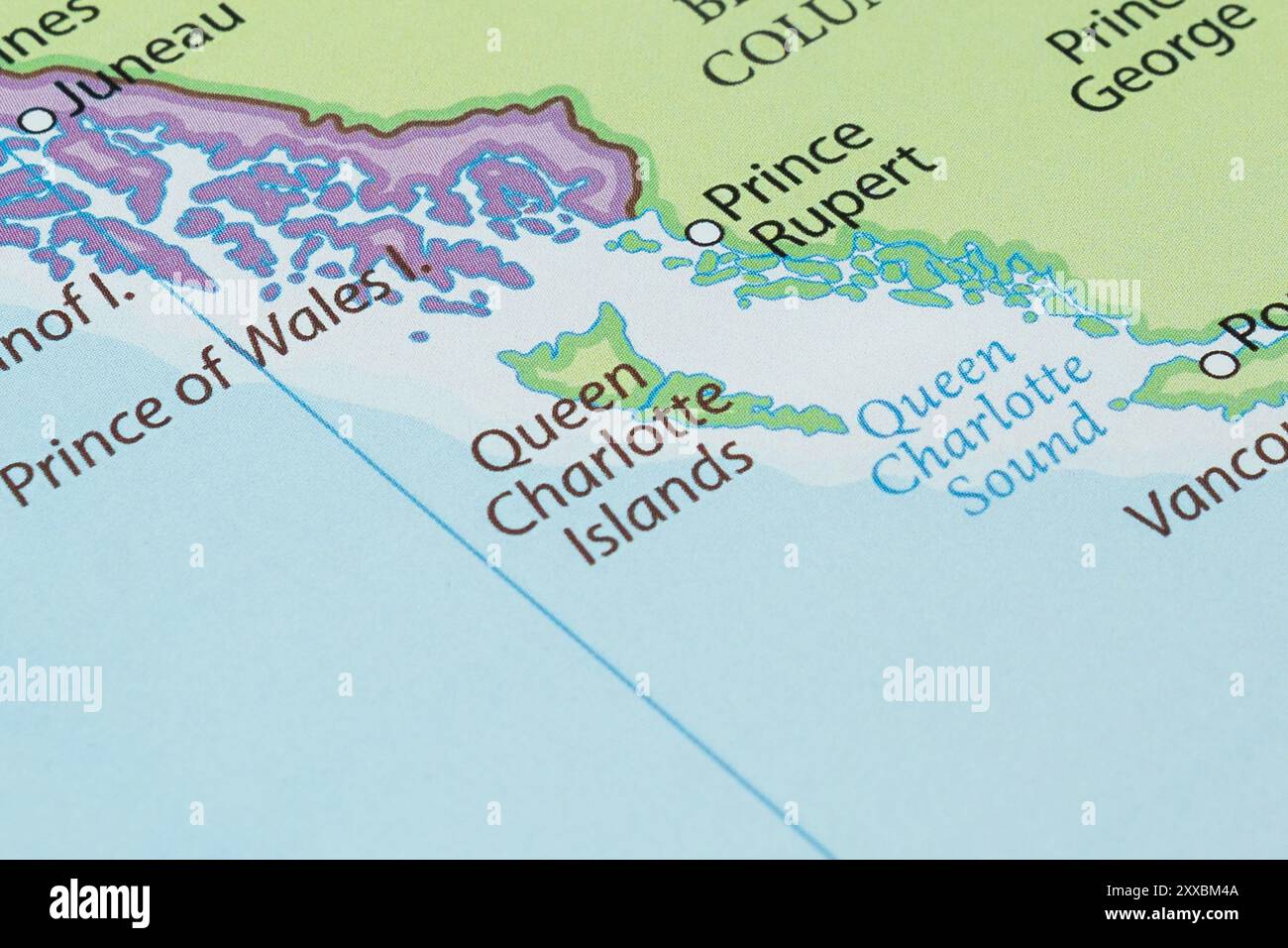 Close up to Queen Charlotte Islands of Canada political map with ...