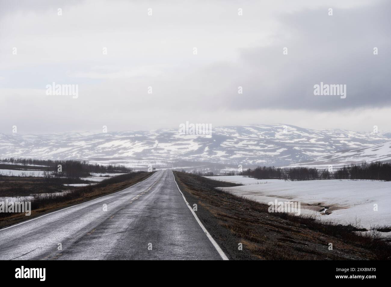 nordic landscape along the road from Alta to the Island of Mageroya ...