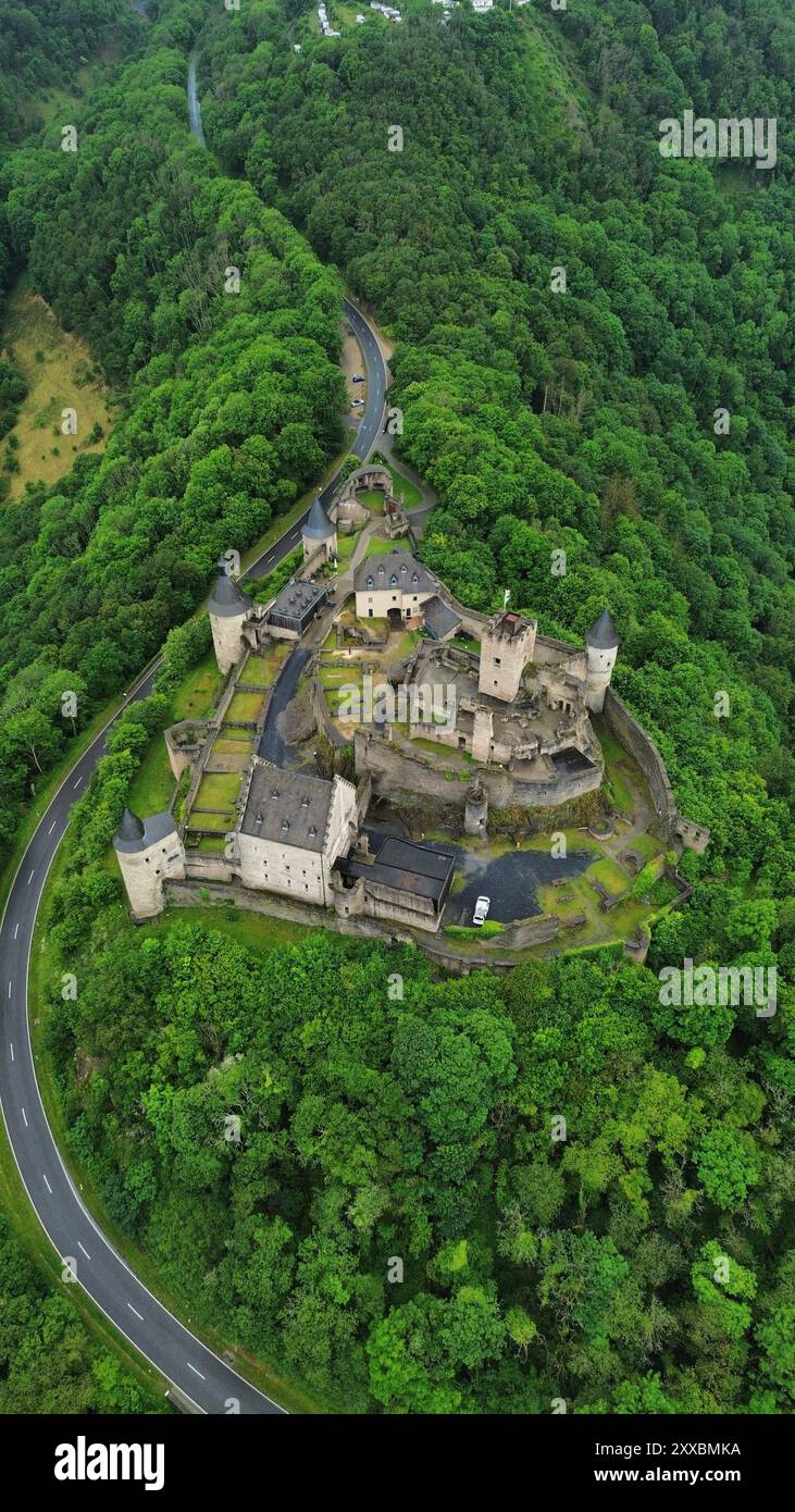 drone photo Bourscheid castle Luxembourg europe Stock Photo - Alamy