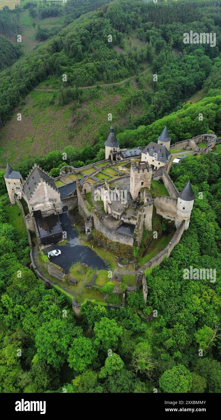 drone photo Bourscheid castle Luxembourg europe Stock Photo - Alamy