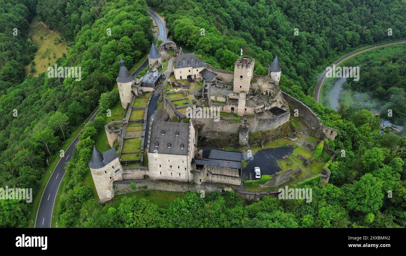 drone photo Bourscheid castle Luxembourg europe Stock Photo - Alamy