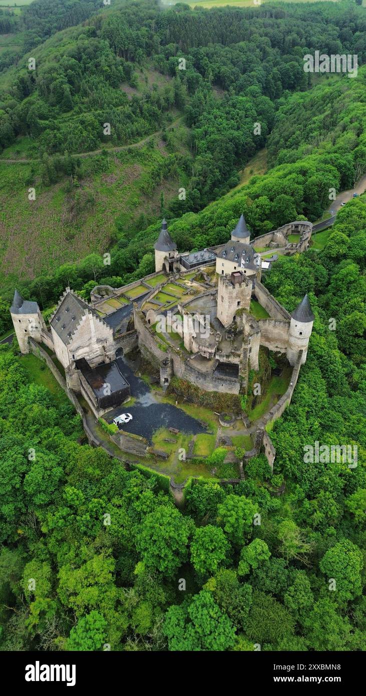 drone photo Bourscheid castle Luxembourg europe Stock Photo - Alamy