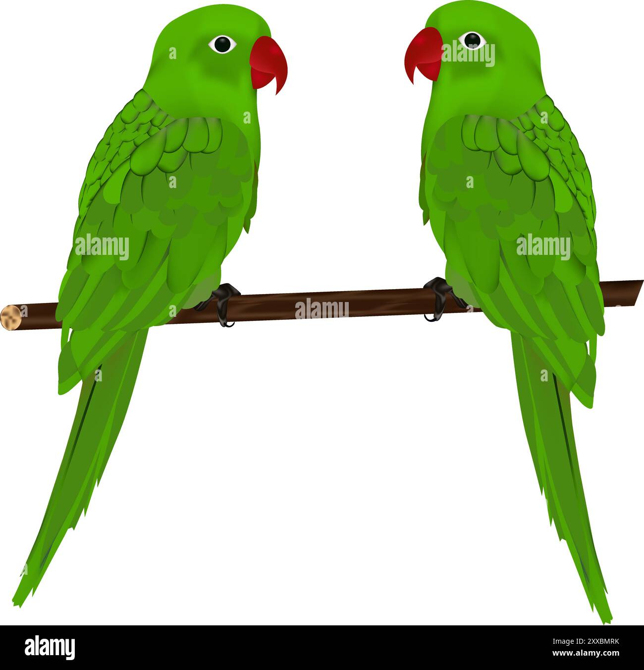 illustration of cute Parrot mother with baby is sitting a tree branch ...