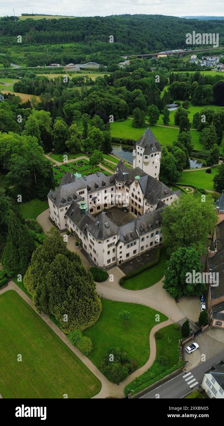 drone photo Colmar-Berg castle Luxembourg europe Stock Photo - Alamy