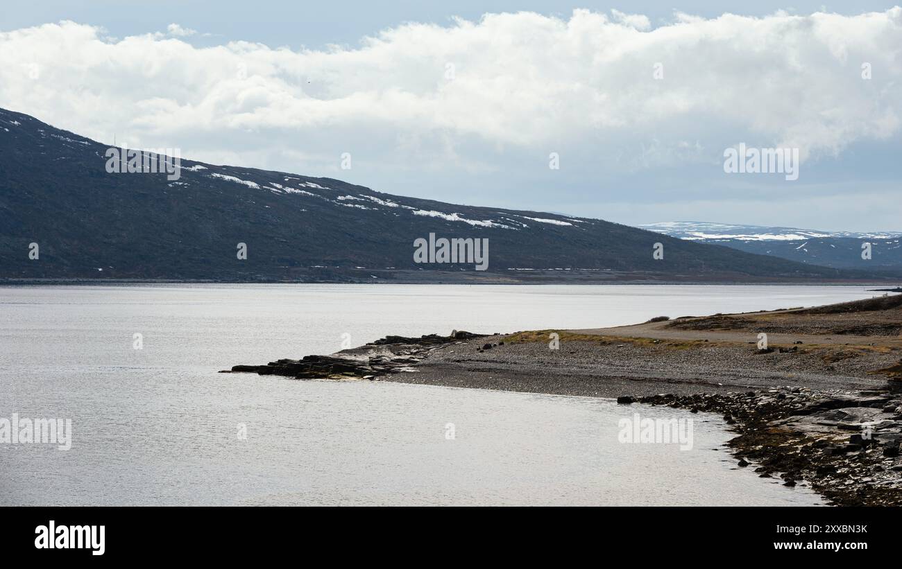 nordic landscape along the road from Alta to the Island of Mageroya ...