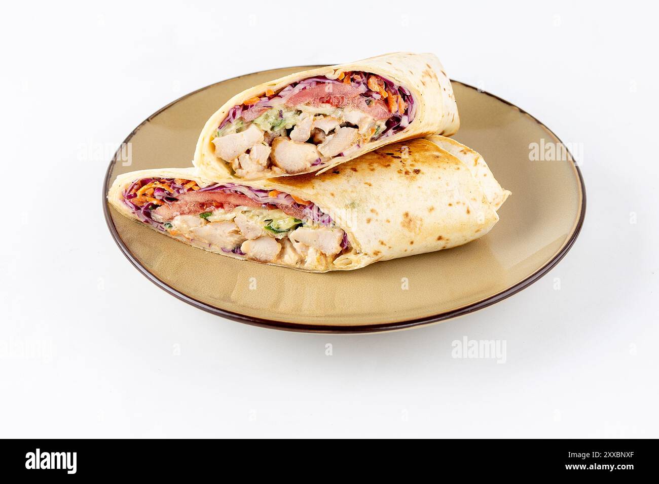 Chicken shawarma roll durum doner kebab copy space. kafta shawarma ...