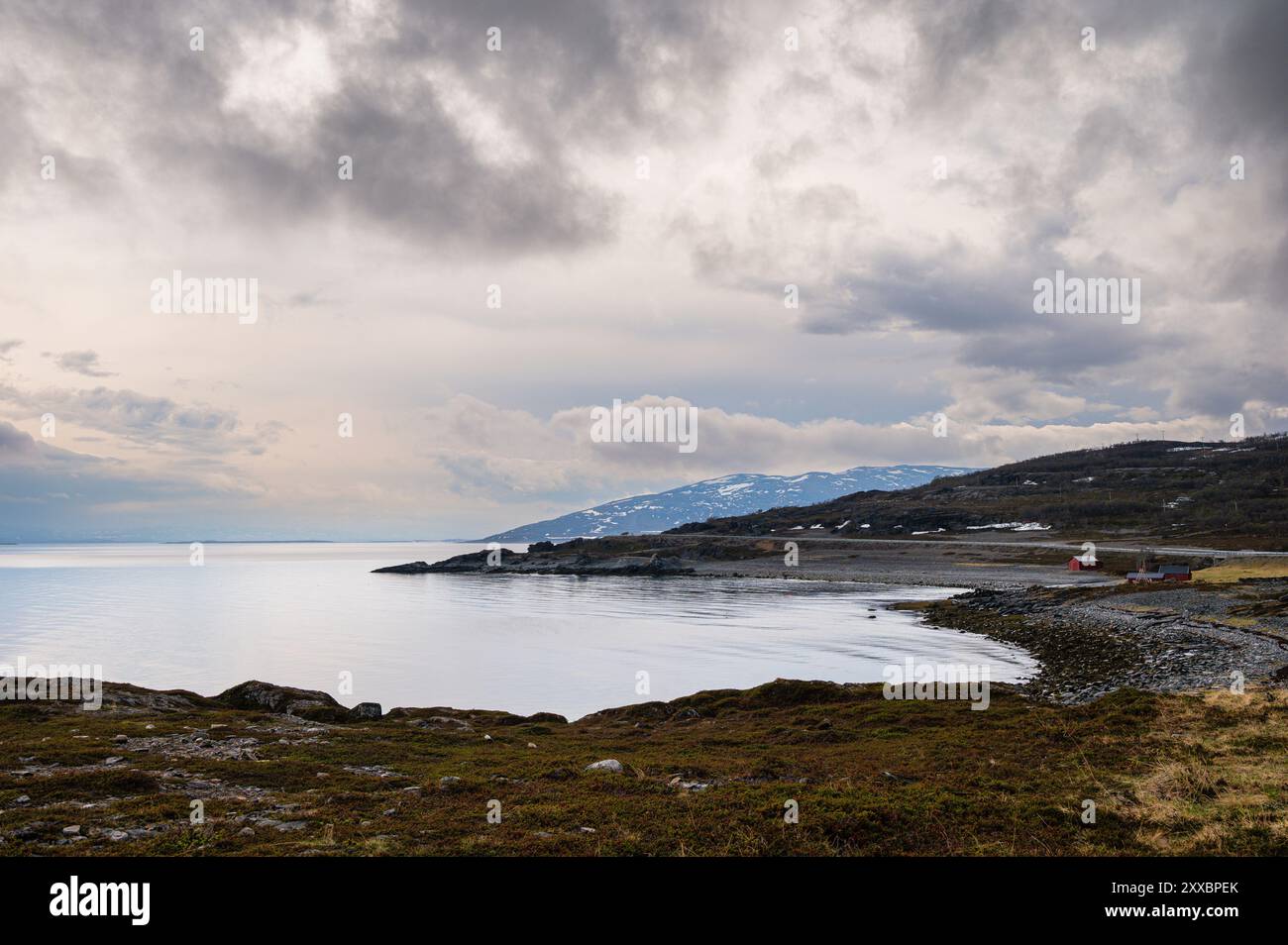 nordic landscape along the road from Alta to the Island of Mageroya ...
