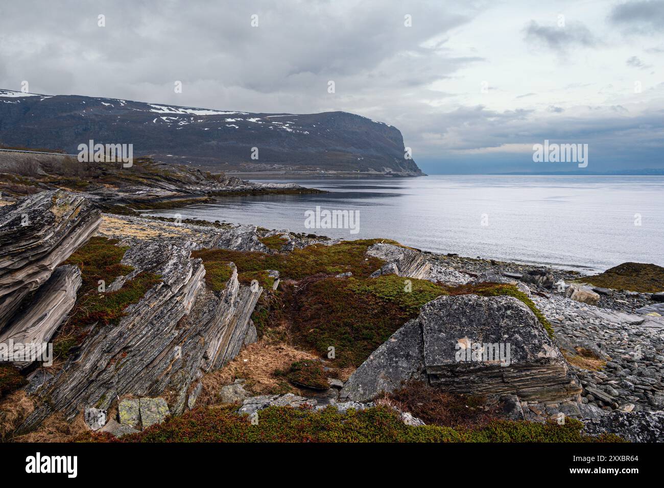 nordic landscape along the road from Alta to the Island of Mageroya ...