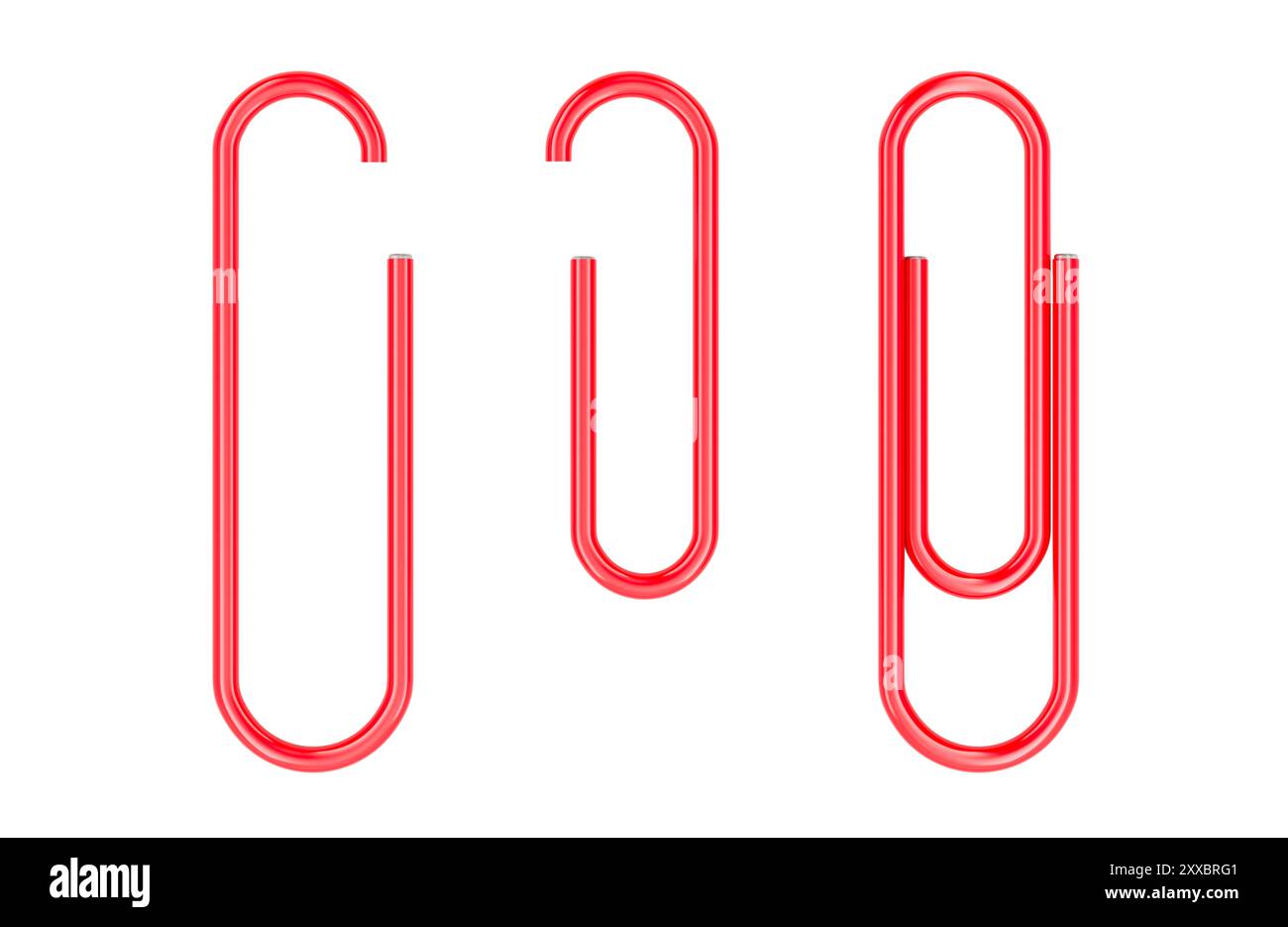 Red Paper Clips with PVC coated on the sheet, 3D rendering isolated on ...