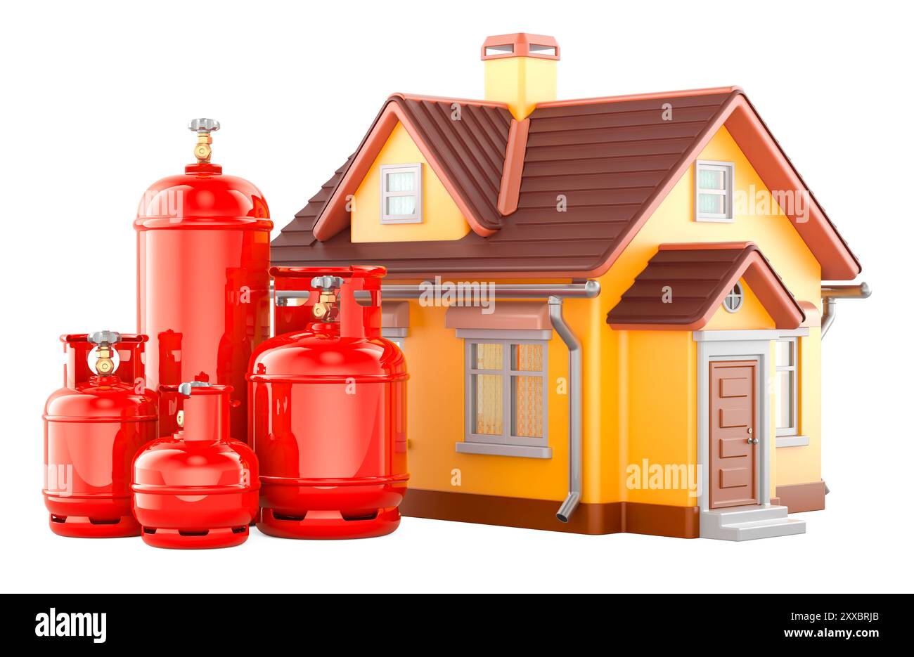 Gas Home Delivery Service, concept. Propane gas cylinder with house, 3D ...