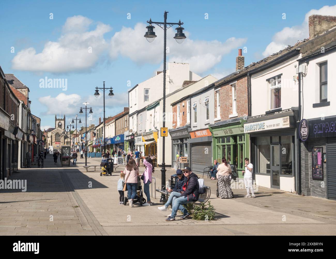 People shopping in Church Street, Seaham town centre, Co. Durham ...