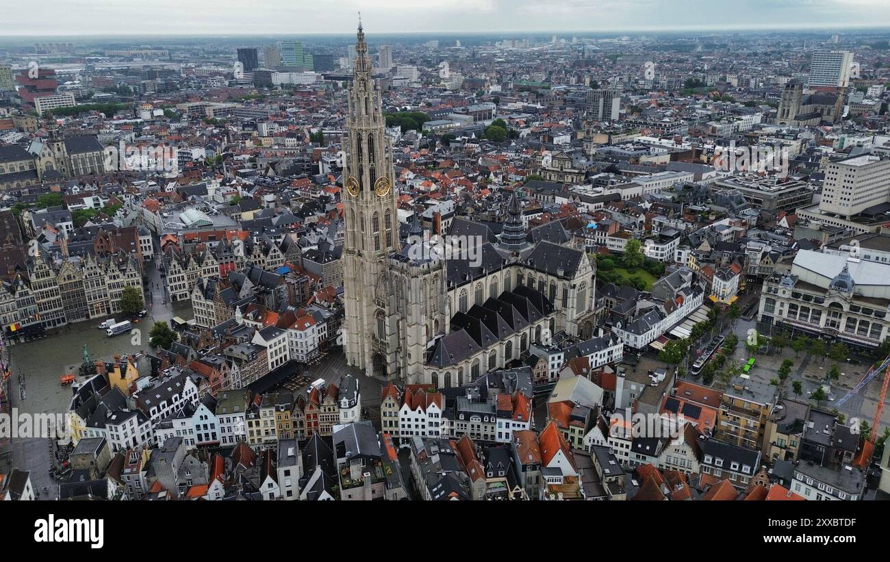 Drone photo antwerp cathedral hi-res stock photography and images - Alamy