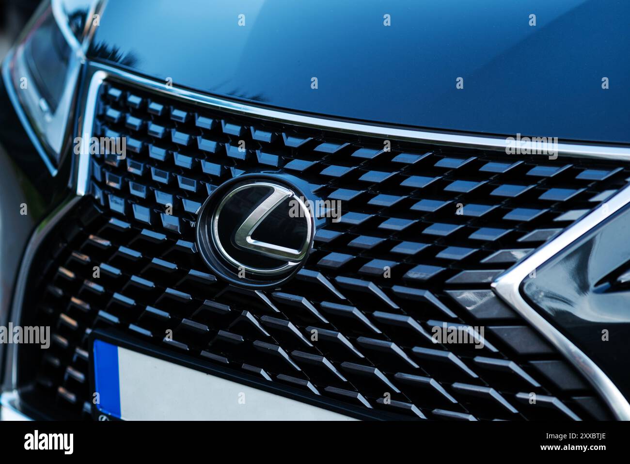 Kyiv, Ukraine. August 23, 2024. Lexus logo, close up view, luxury car ...