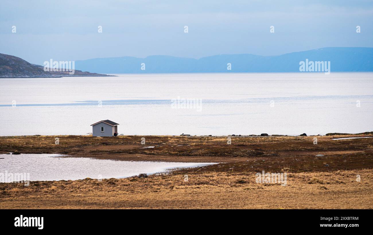 nordic landscape along the road from Alta to the Island of Mageroya ...