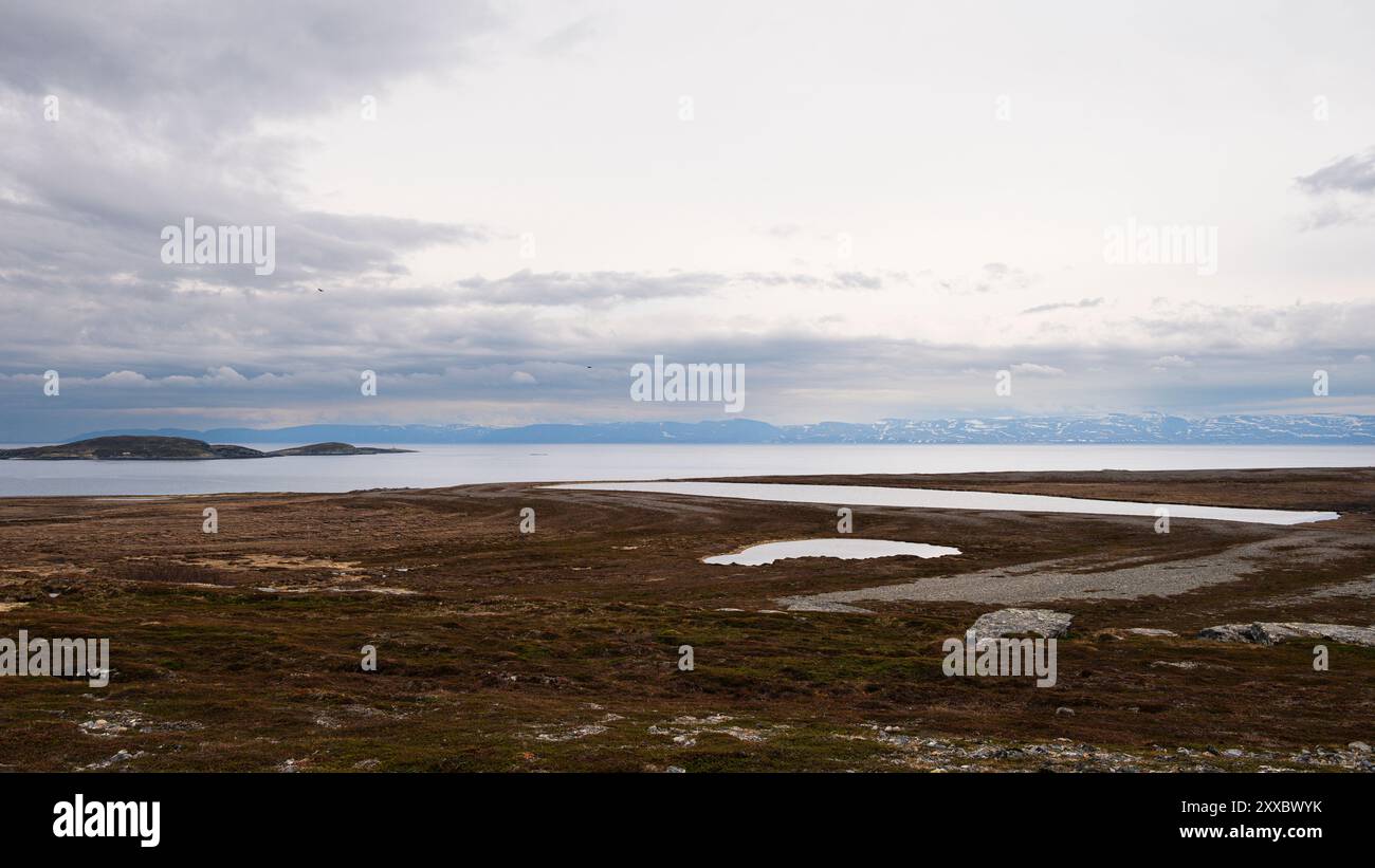 nordic landscape along the road from Alta to the Island of Mageroya ...