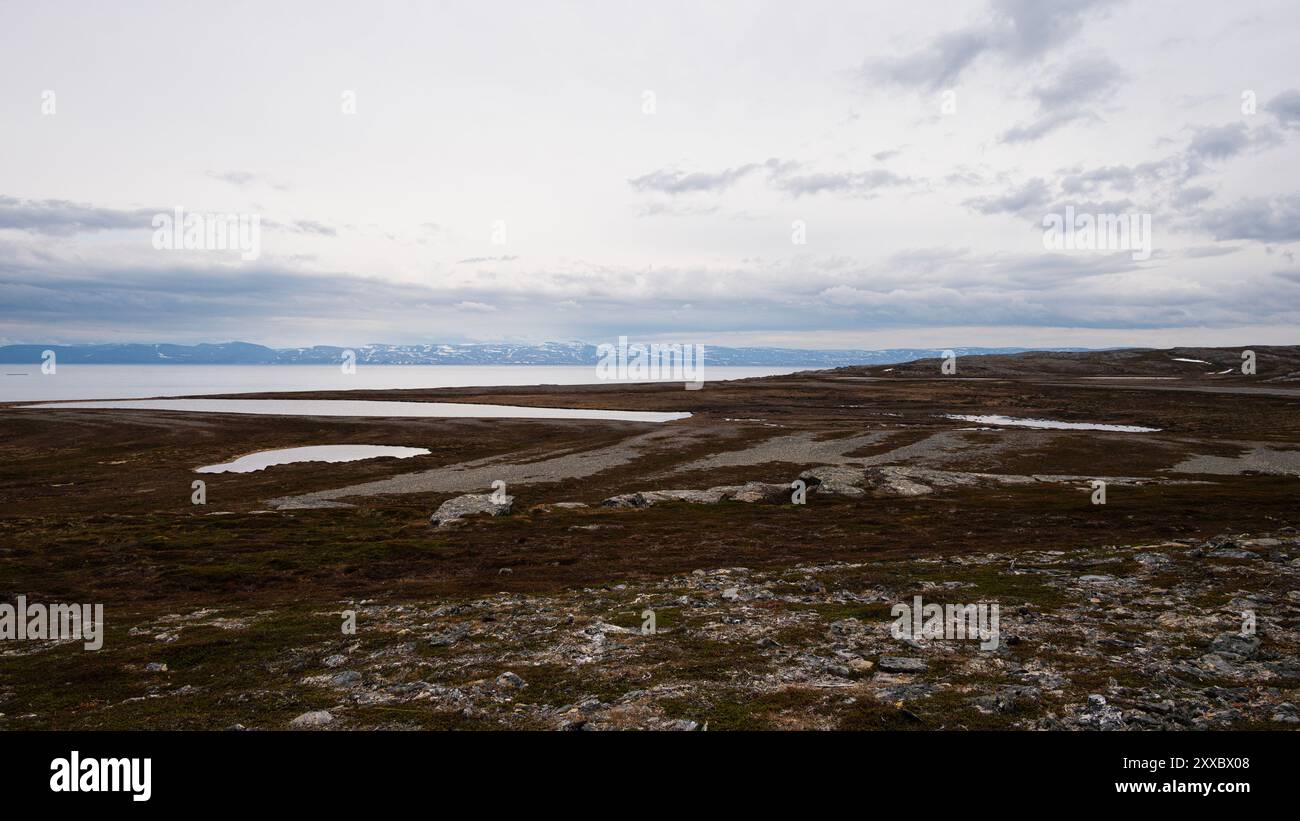 nordic landscape along the road from Alta to the Island of Mageroya ...