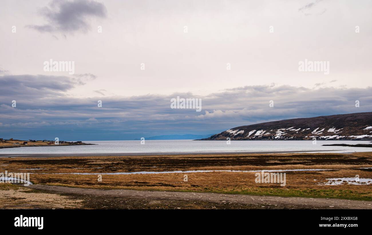 nordic landscape along the road from Alta to the Island of Mageroya ...