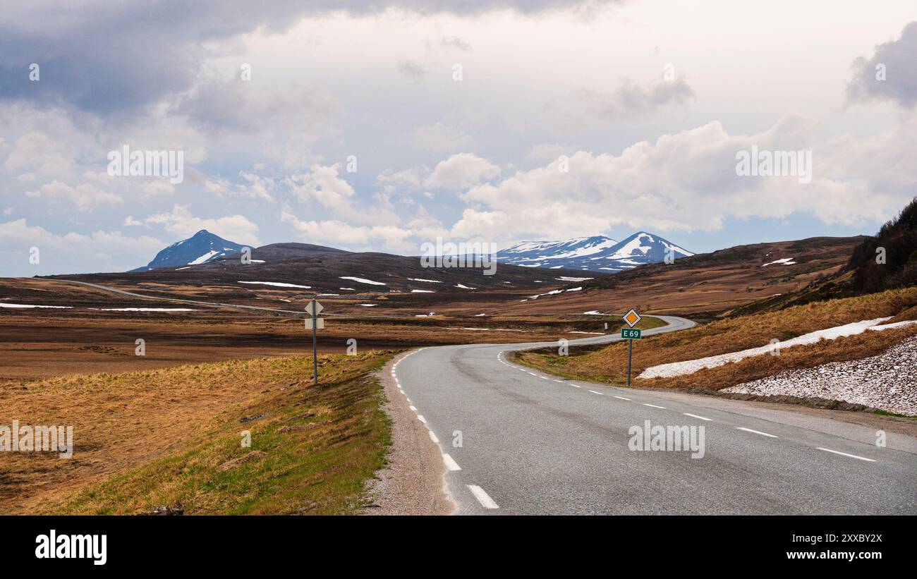 nordic landscape along the road from Alta to the Island of Mageroya ...