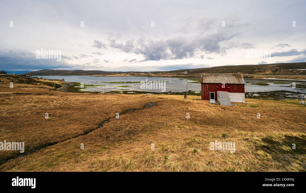 nordic landscape along the road from Alta to the Island of Mageroya ...