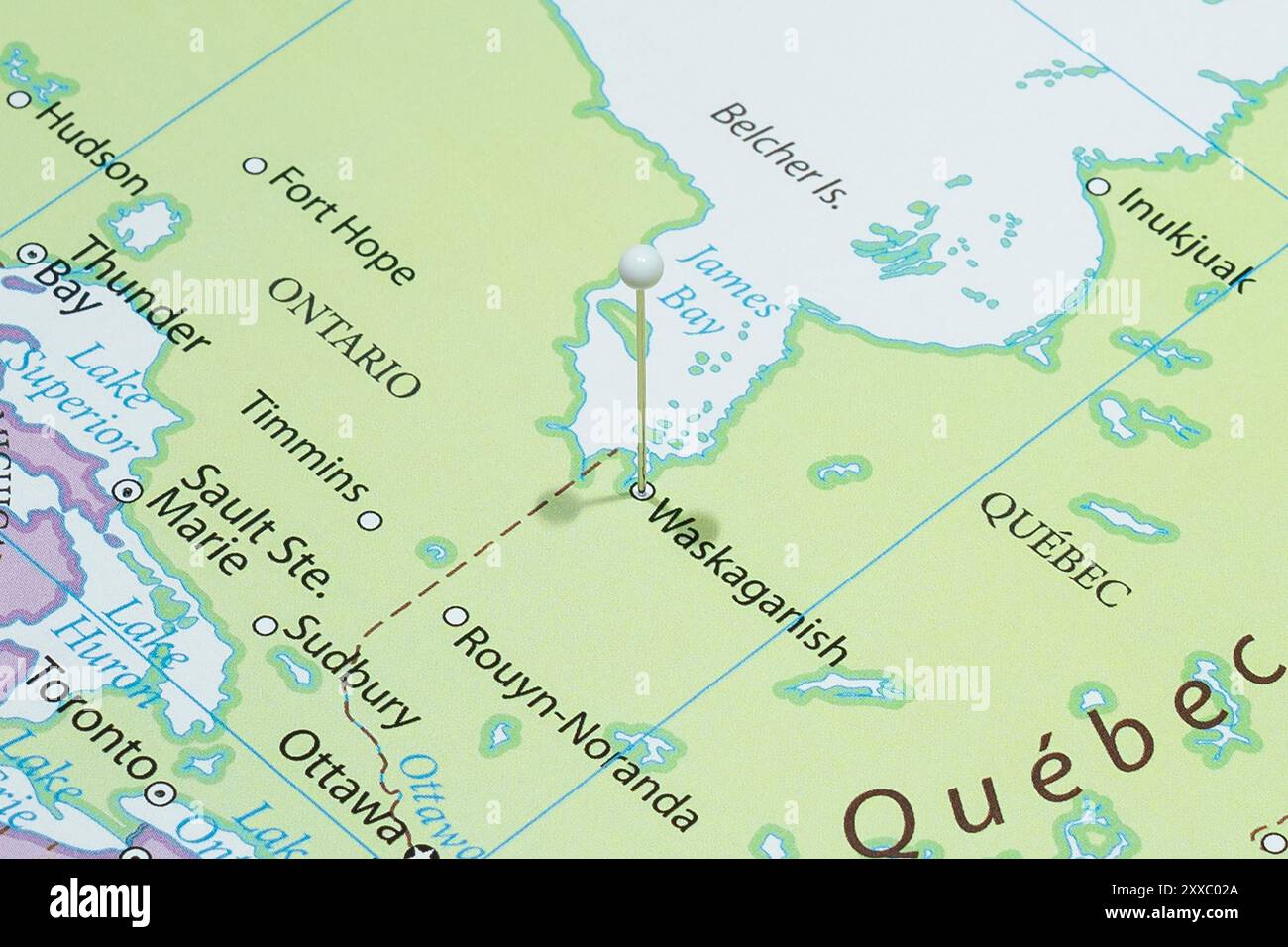 Close up to a Waskaganish Lake with a white pin needle into Canada ...