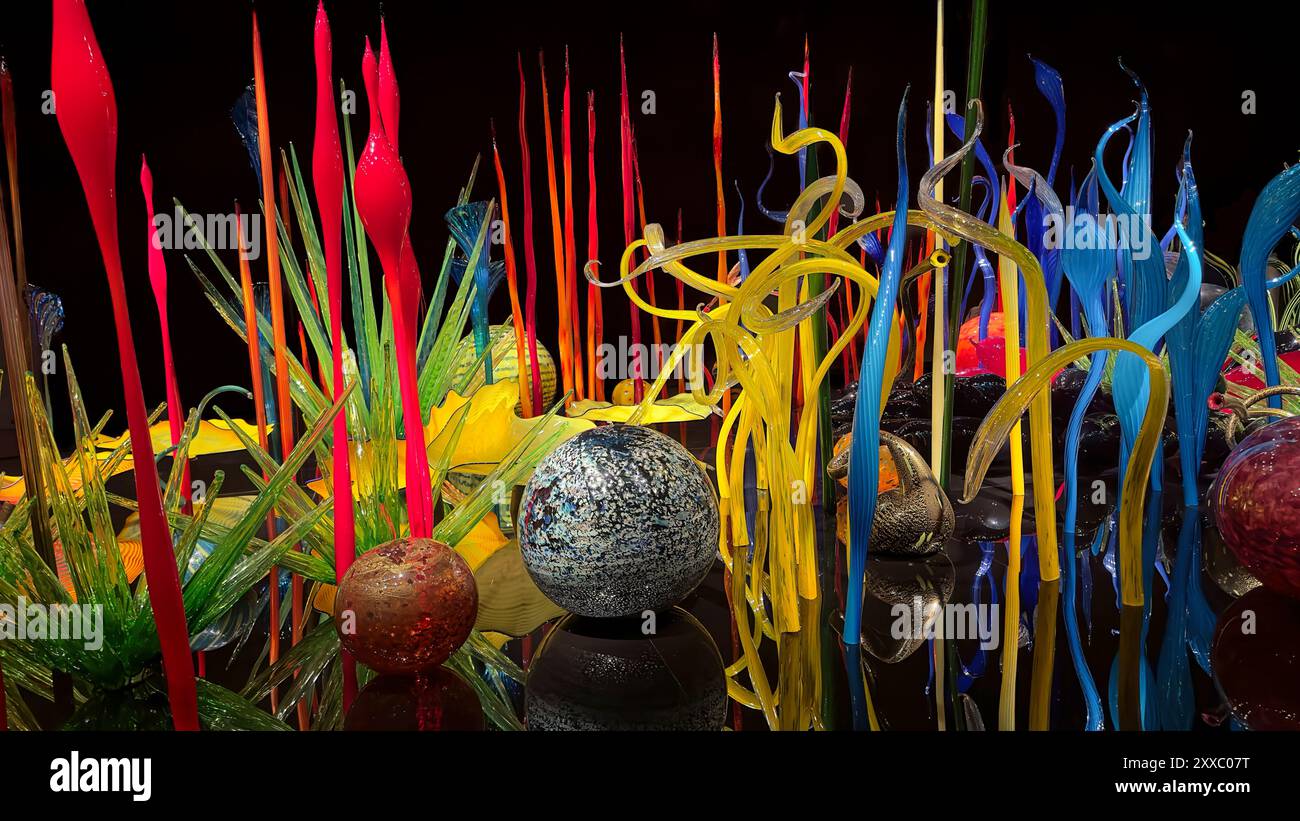 A garden of blown glass, with spheres and plant-like forms reaching ...