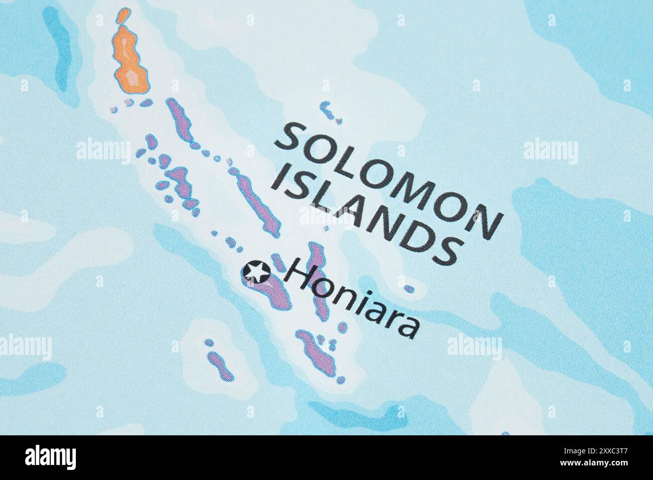 Close up to Solomon Islands political map with country frontiers and most importants cities ...