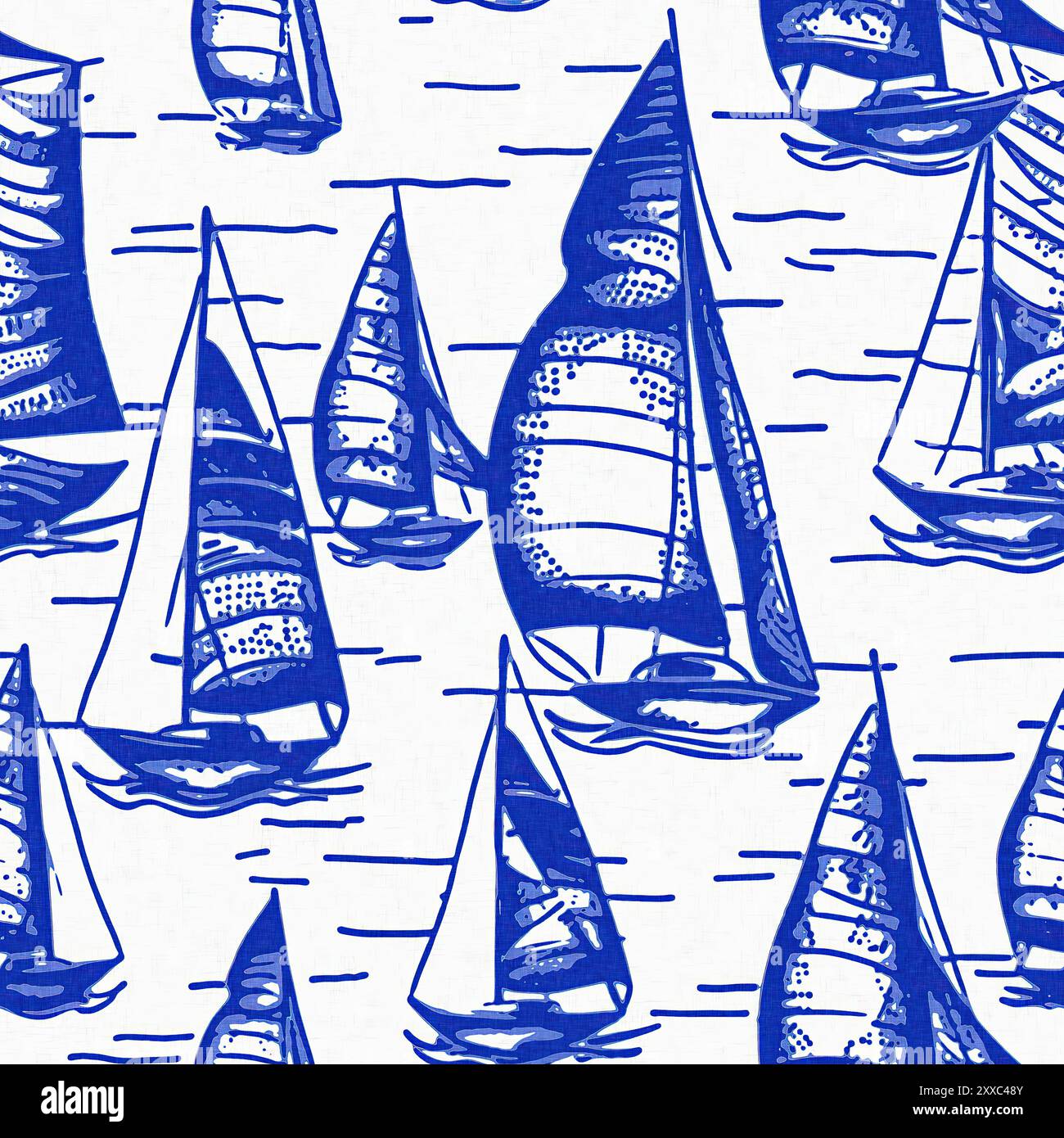 Coastal sail boat in azure ocean blue seamless background, Modern ...