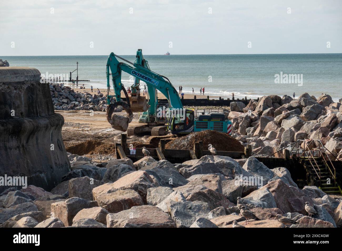 Cromer Rock Armour sea defence project Stock Photo - Alamy