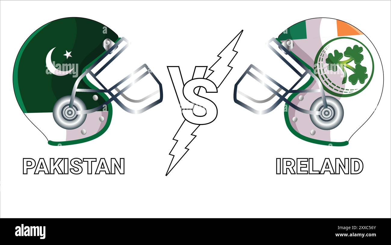 Cricket helmet design featuring 3D vector flags of Pakistan and Ireland ...