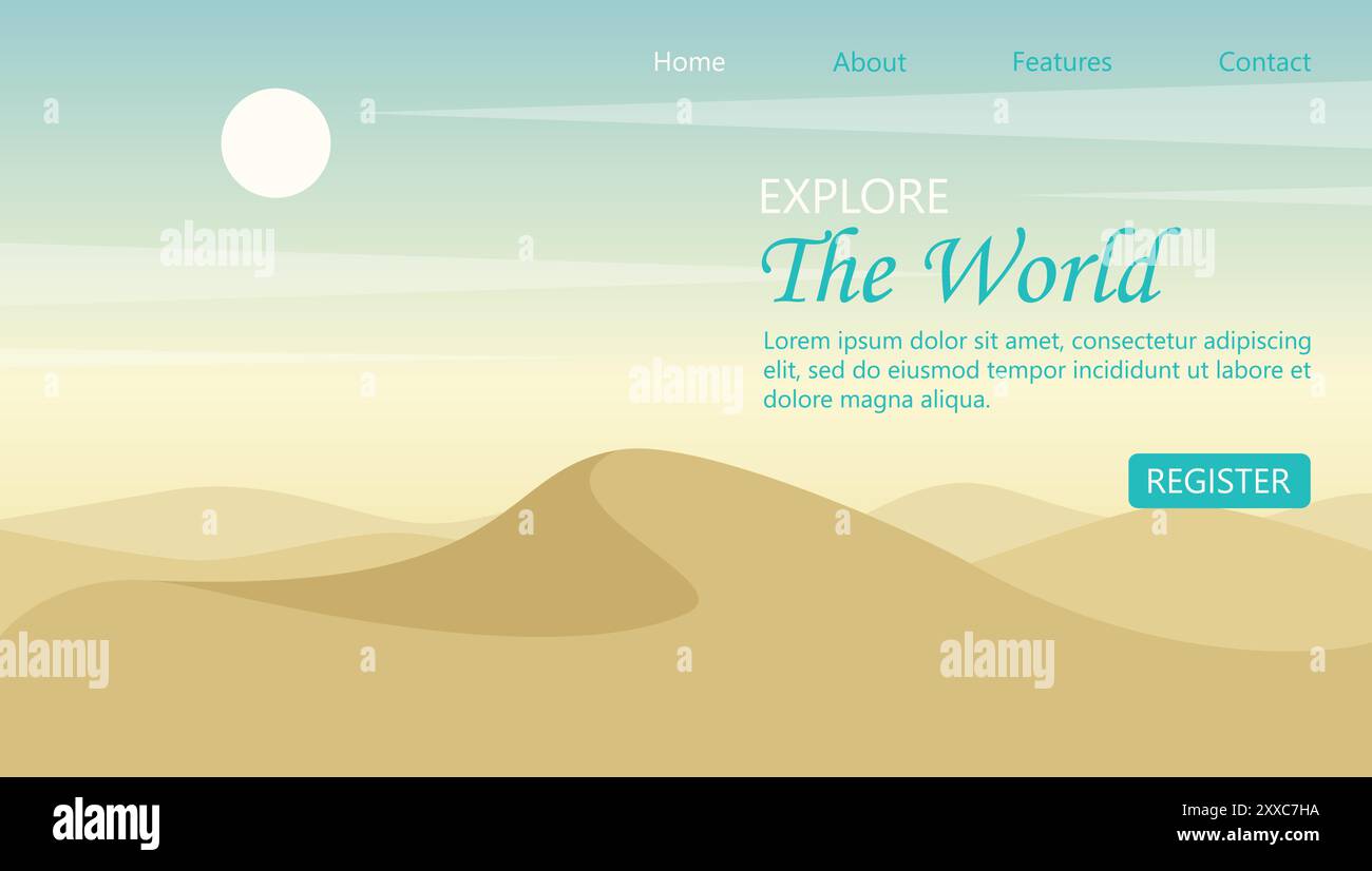 Desert tourism landing page. Explore the world landscape tour banner ...
