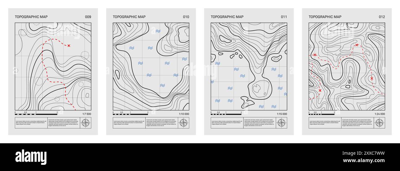 Architectural topographic drawing, relief contour posters set. Abstract ...