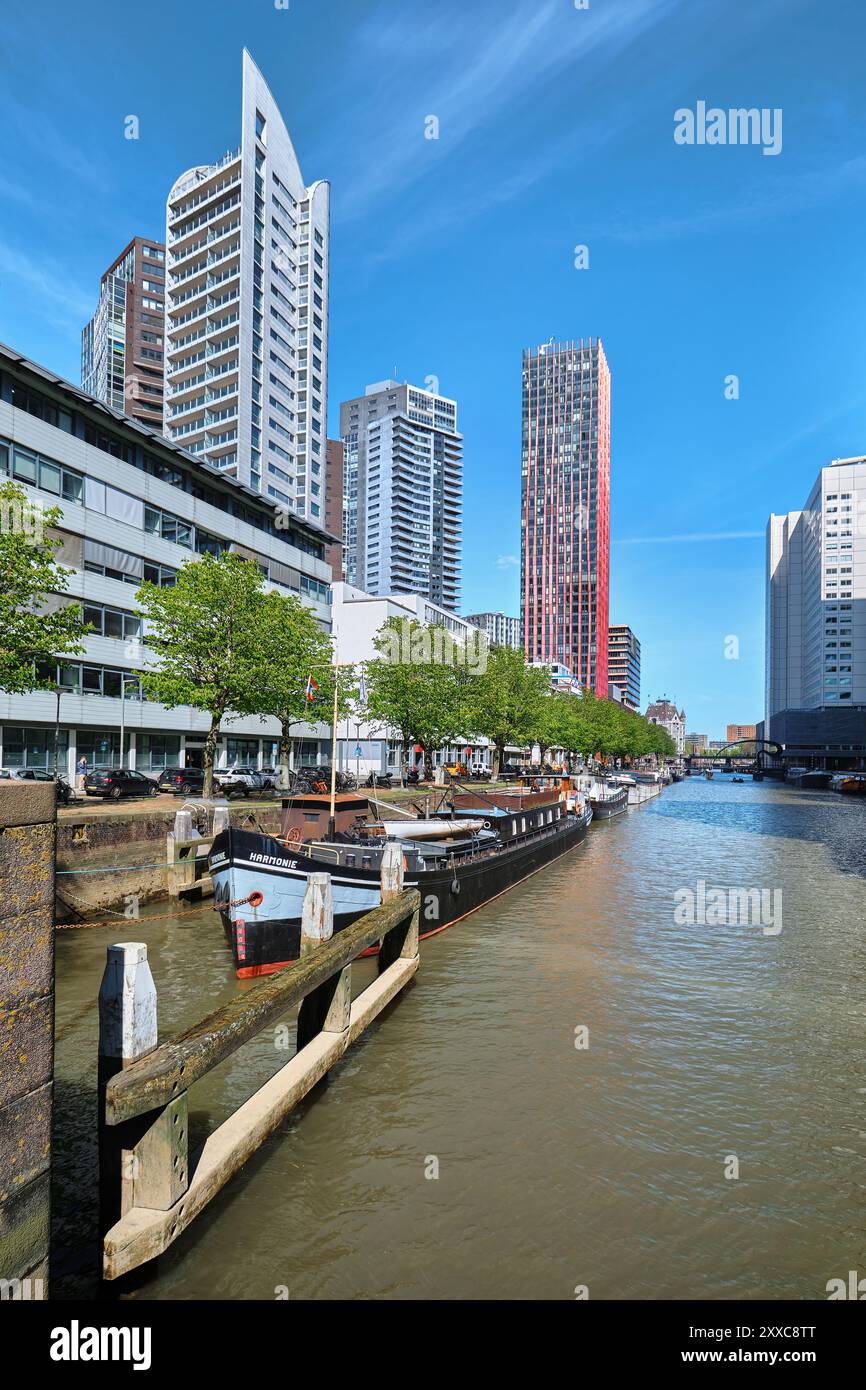 Rotterdam, Netherlands - April 10, 2024: the tower and "floating" block ...
