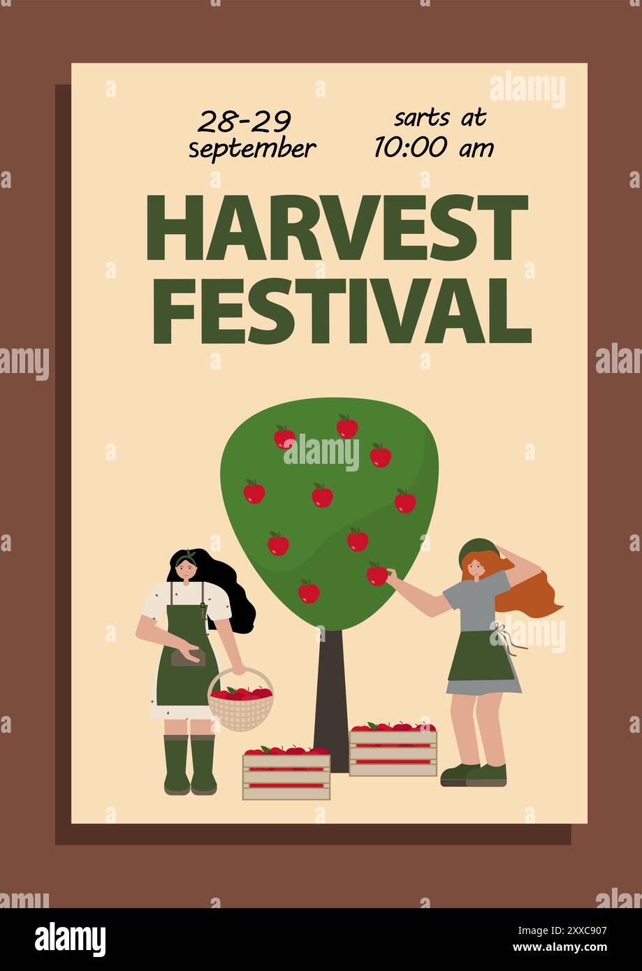 Vector illustration in flat style of harvest festival poster featuring ...