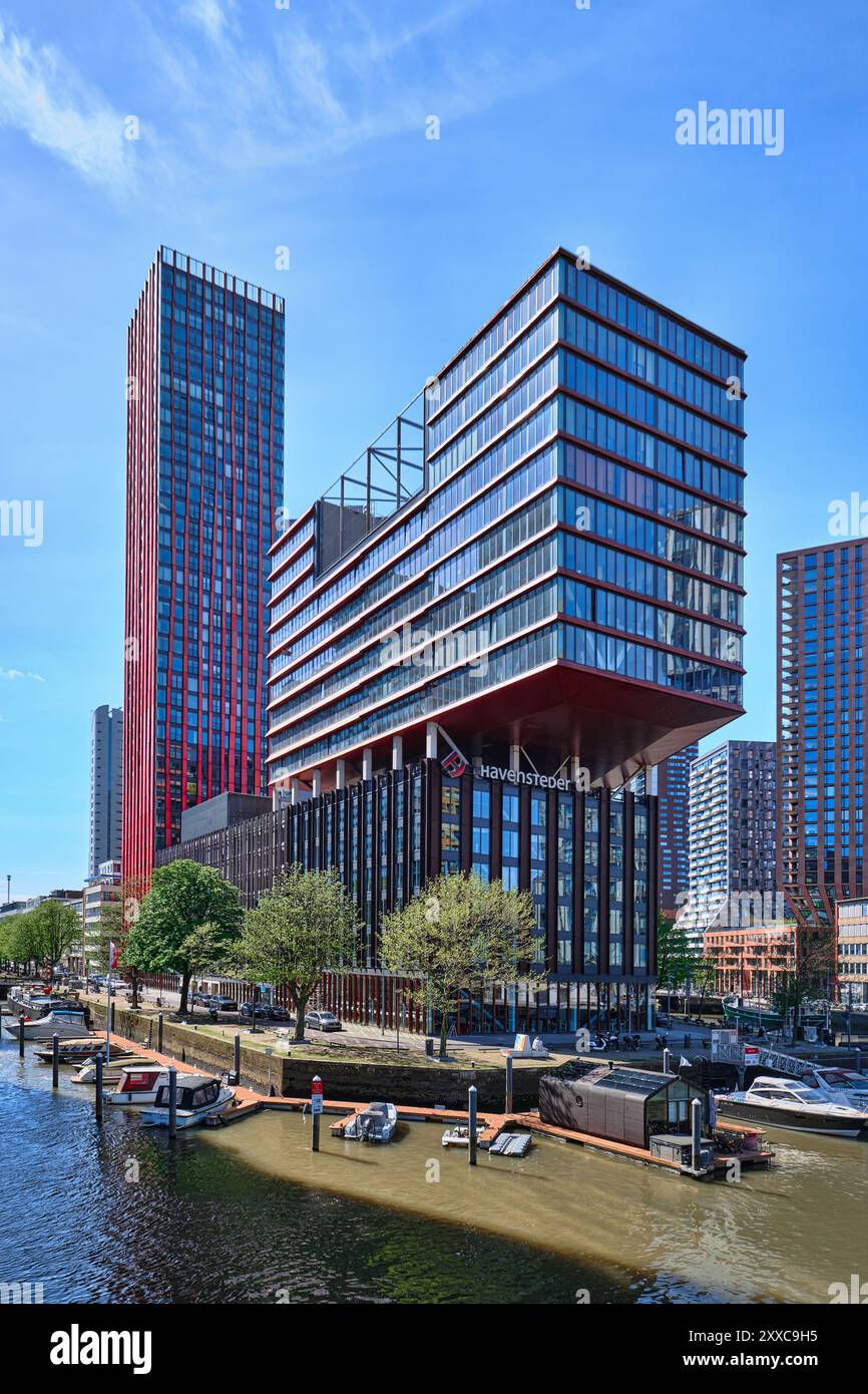 Rotterdam, Netherlands - April 10, 2024: the tower and "floating" block ...