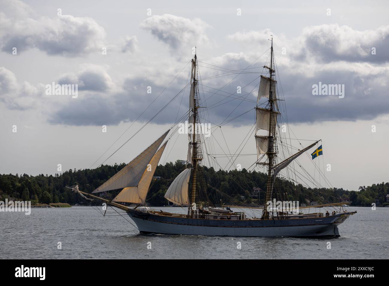 A classic sailing ship "Tre Kronor" with multiple masts and sails ...