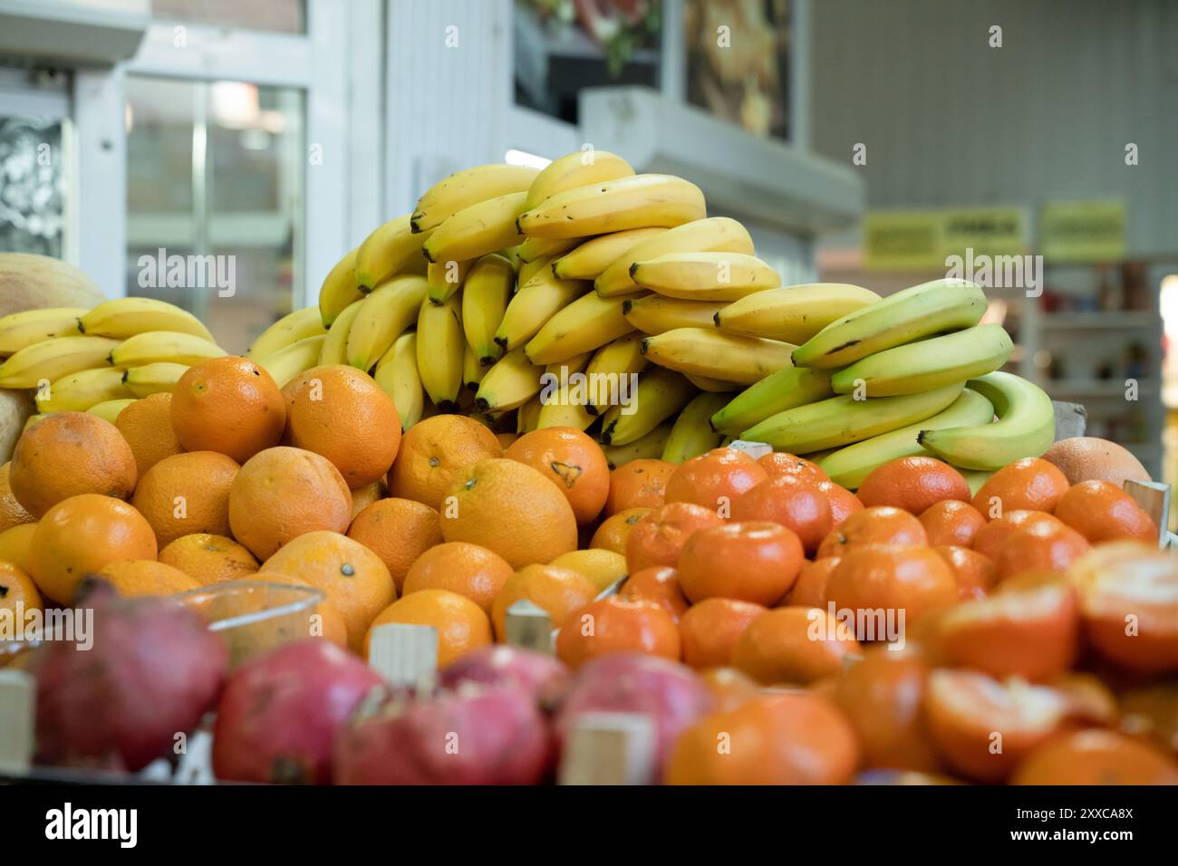 Fresh bananas in plastic boxes on the big market Stock Photo - Alamy