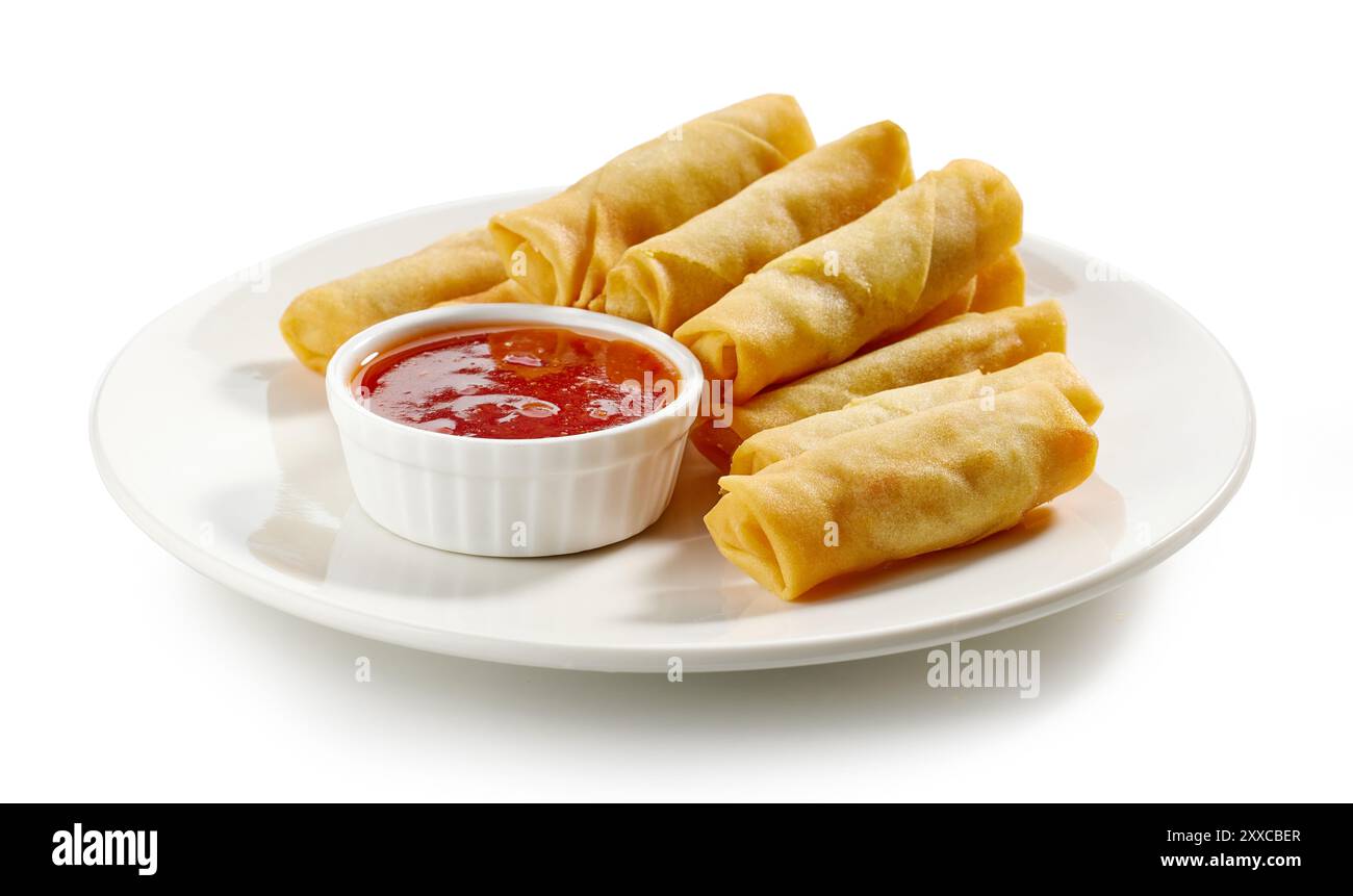 plate of fried springrolls isolated on white background Stock Photo - Alamy